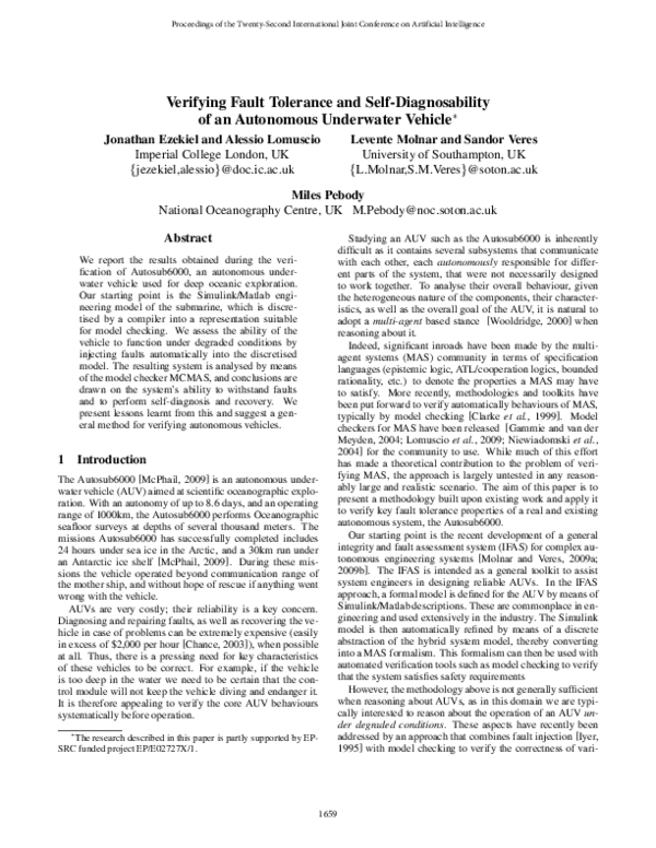 (PDF) Verifying fault tolerance and self-diagnosability of an autonomous underwater vehicle