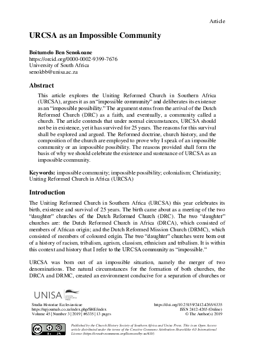 (PDF) URCSA as an Impossible Community