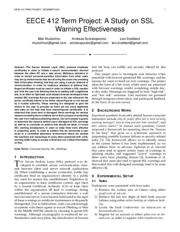 (PDF) EECE 412 Term Project: A Study on SSL Warning Effectiveness