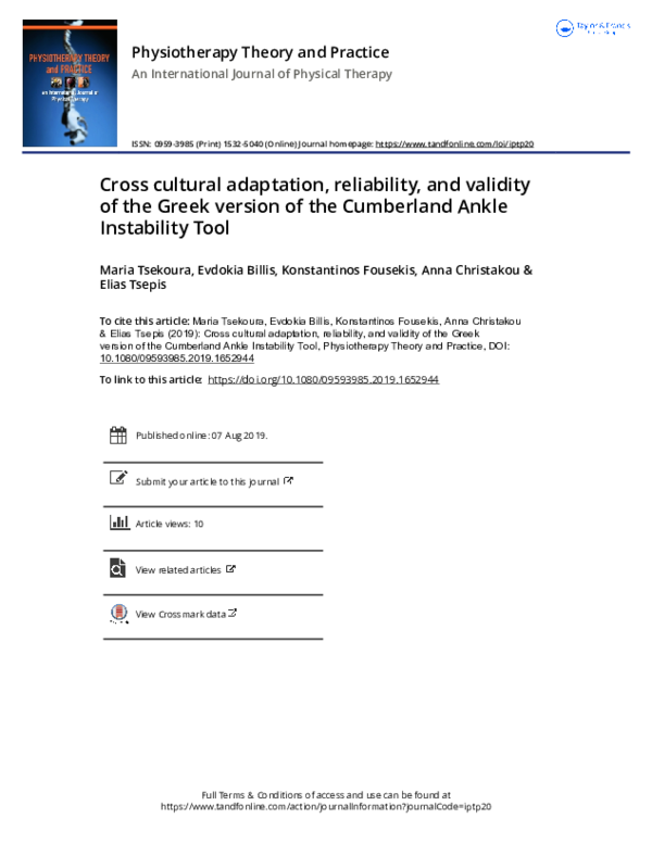 Pdf Cross Cultural Adaptation Reliability And Validity Of The Persian Version Of The