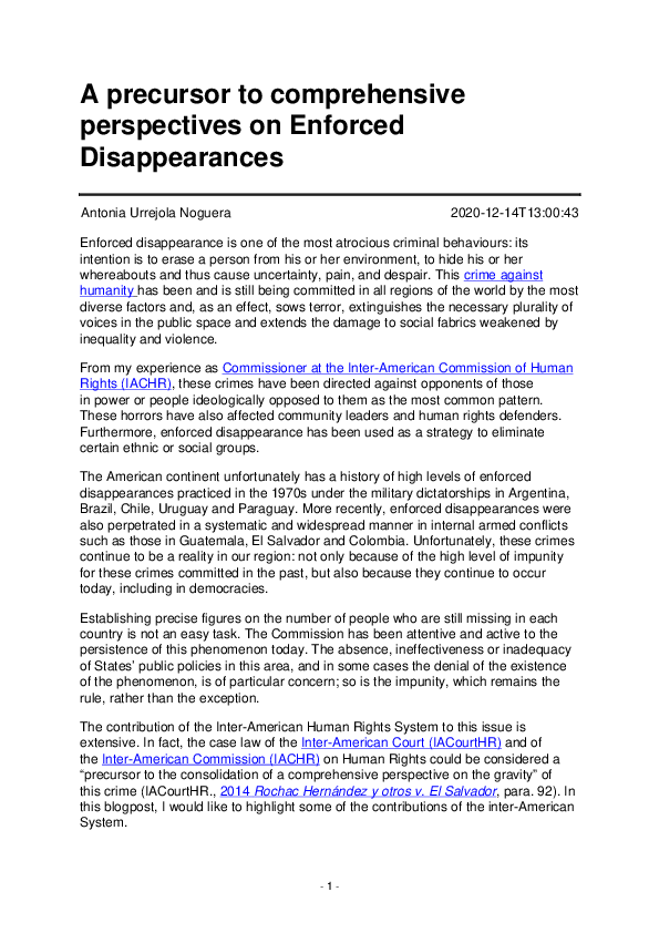(PDF) A precursor to comprehensive perspectives on Enforced Disappearances