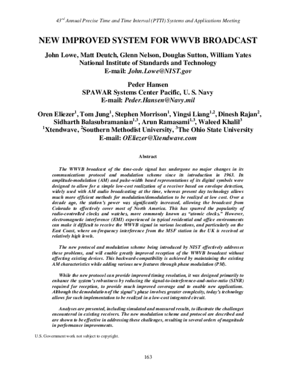 (PDF) New Improved System for WWVB Broadcast | NIST