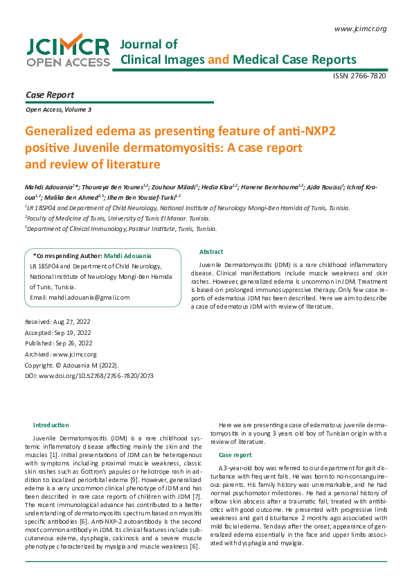 (PDF) Generalized edema as presenting feature of anti-NXP2 positive ...