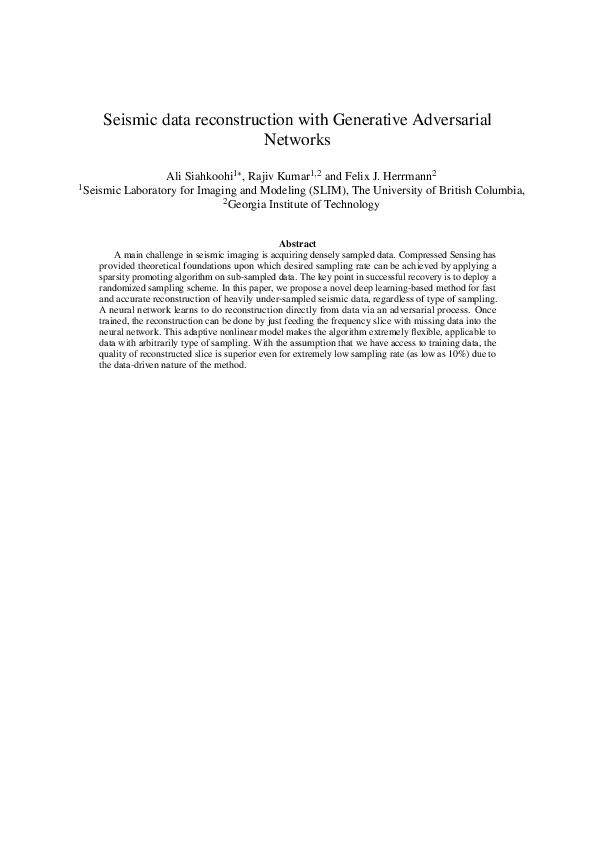 (PDF) Seismic Data Reconstruction with Generative Adversarial Networks