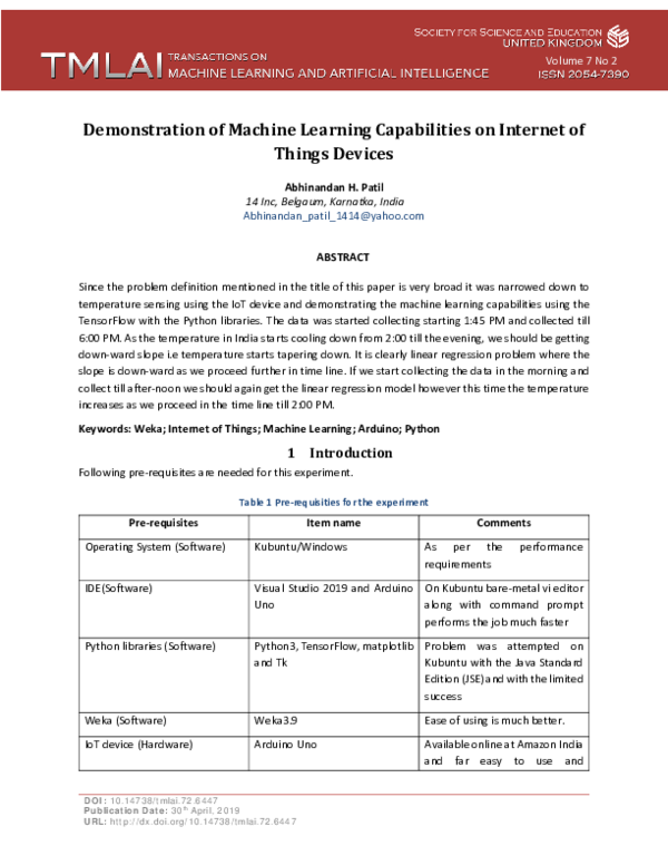 (PDF) Demonstration of Machine Learning Capabilities on Internet of ...