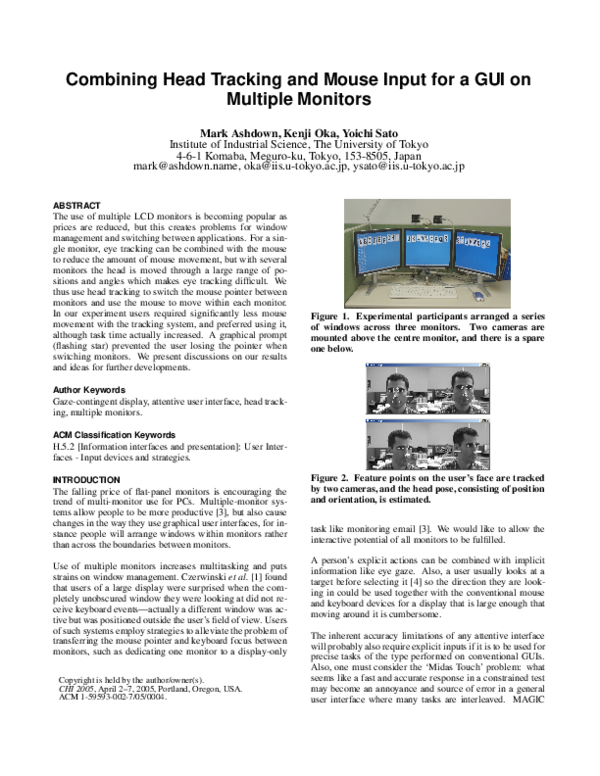 (PDF) Combining head tracking and mouse input for a GUI on multiple monitors