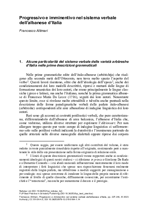 (PDF) F.Altimari Progressivo e imminentivo nel sistema verbale dell ...