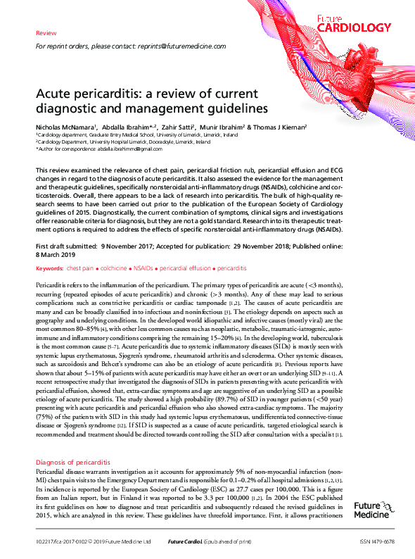 (PDF) Acute pericarditis: a review of current diagnostic and management ...