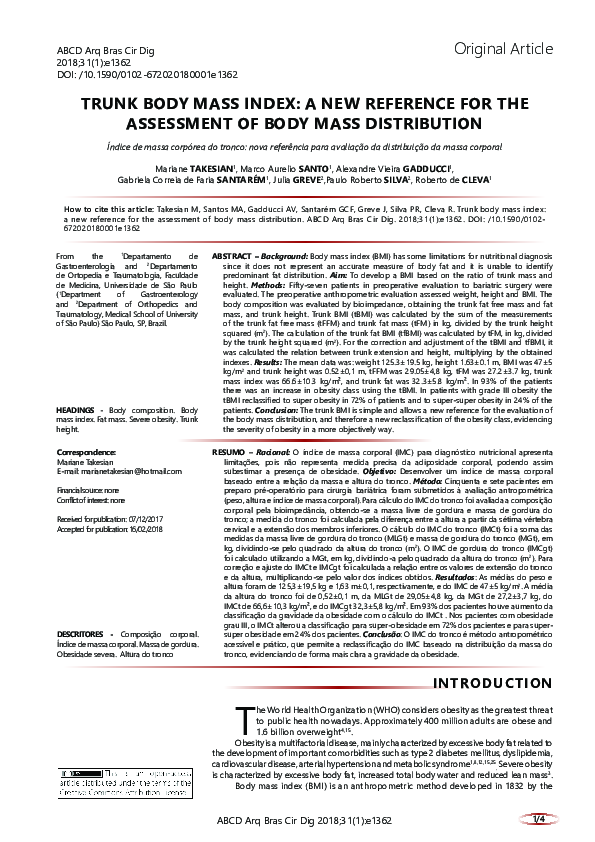 (PDF) Trunk Body Mass Index: A New Reference for the Assessment of Body ...