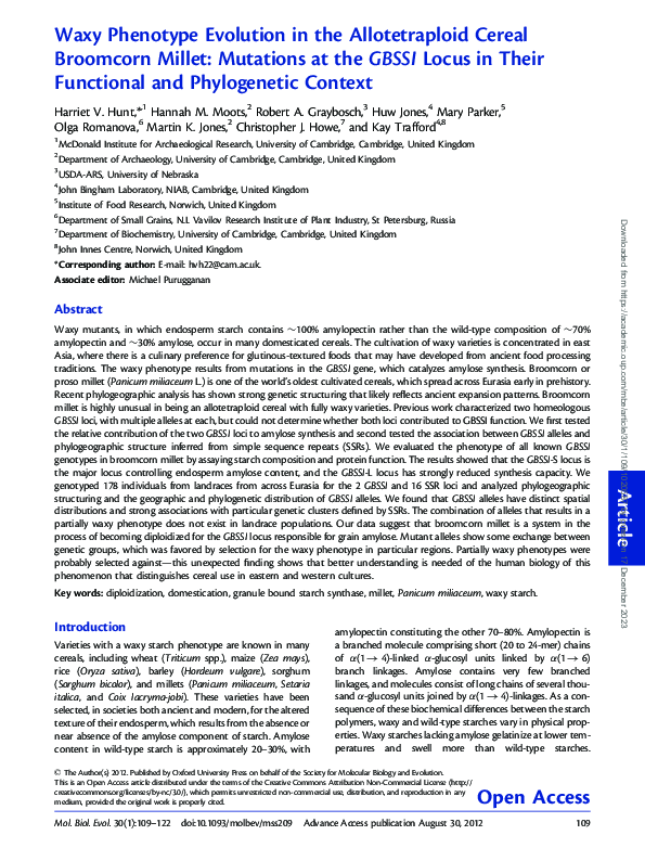 (PDF) Waxy Phenotype Evolution in the Allotetraploid Cereal Broomcorn ...