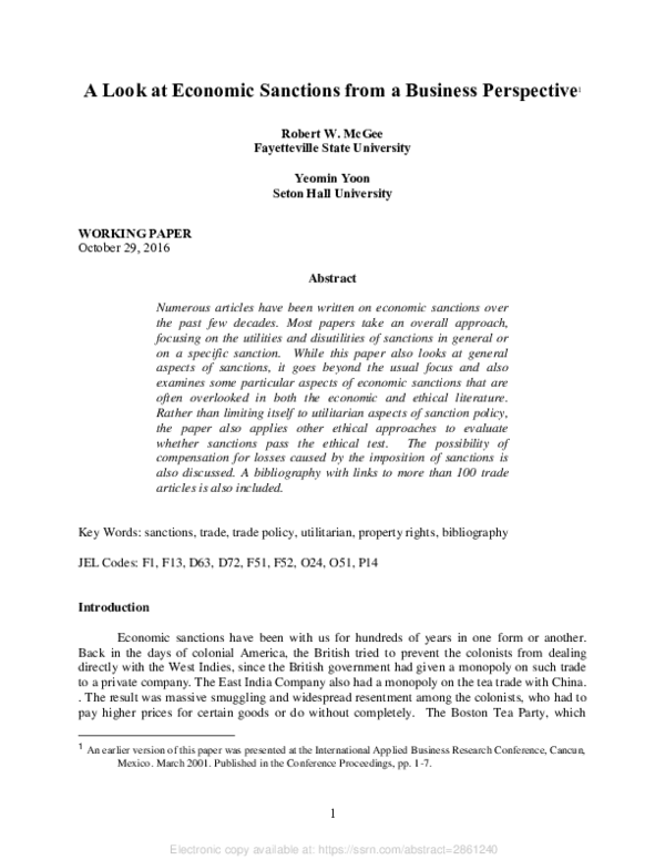 (PDF) A Look at Economic Sanctions from a Business Perspective