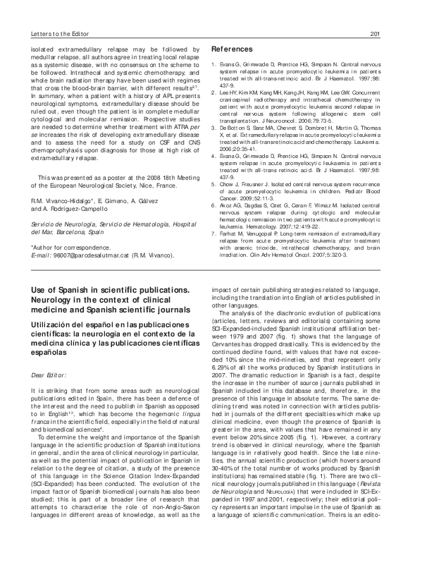 (PDF) Use of Spanish in scientific publications. Neurology in the ...