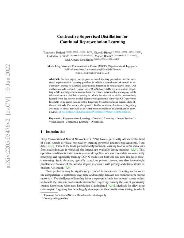 (PDF) Contrastive Supervised Distillation for Continual Representation Learning