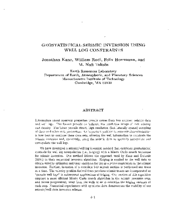 (PDF) Geostatistical seismic inversion using well log constraints