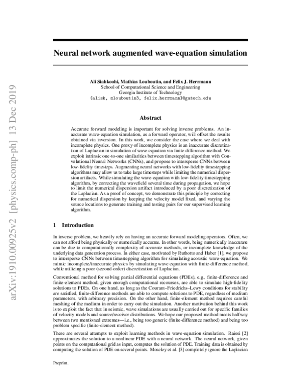 (PDF) Neural network augmented wave-equation simulation