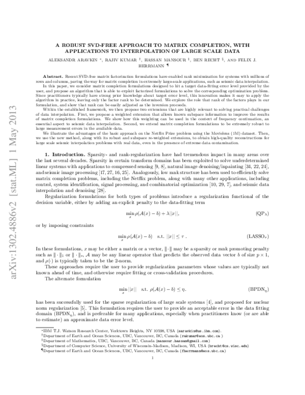 (PDF) A robust SVD-free approach to matrix completion, with applications to interpolation of ...