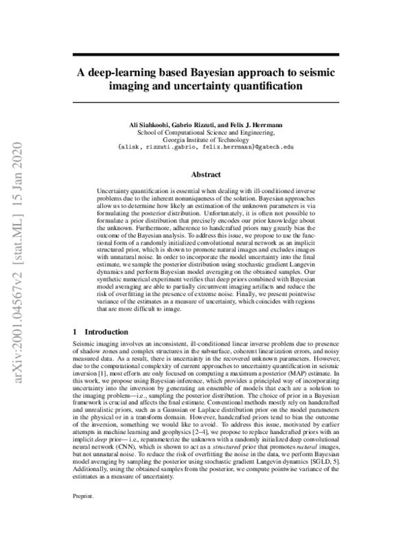 (PDF) A Deep-Learning Based Bayesian Approach to Seismic Imaging and Uncertainty Quantification