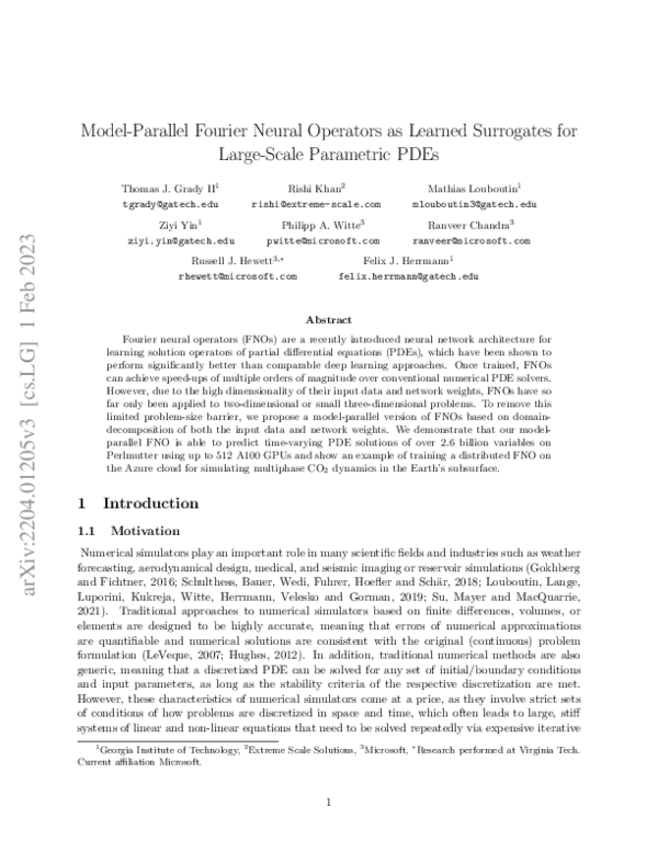 Pdf Model Parallel Fourier Neural Operators As Learned Surrogates For Large Scale Parametric Pdes
