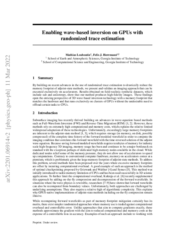(PDF) Enabling Wave-Based Inversion on Gpus with Randomized Trace ...