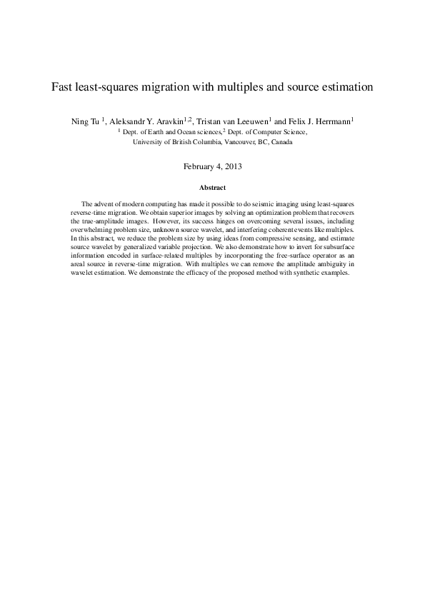 (PDF) Fast Least-Squares Migration with Multiples and Source Estimation