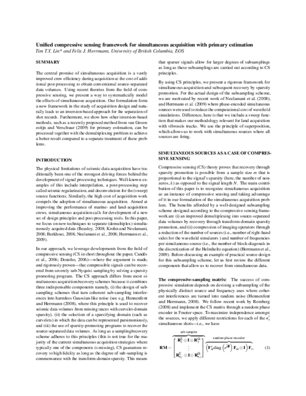 Pdf Unified Compressive Sensing Framework For Simultaneous