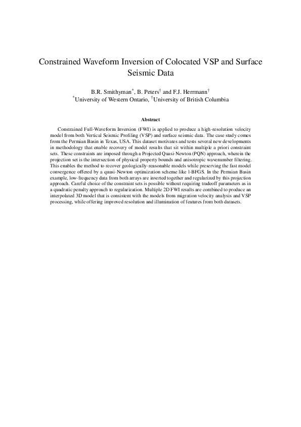 (PDF) Constrained Waveform Inversion of Colocated VSP and Surface Seismic Data