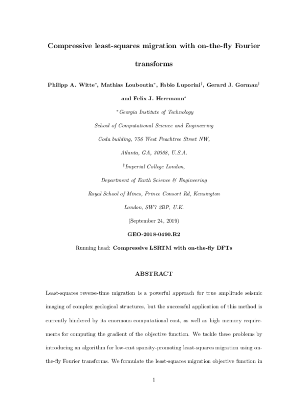(PDF) Compressive least-squares migration with on-the-fly Fourier transforms