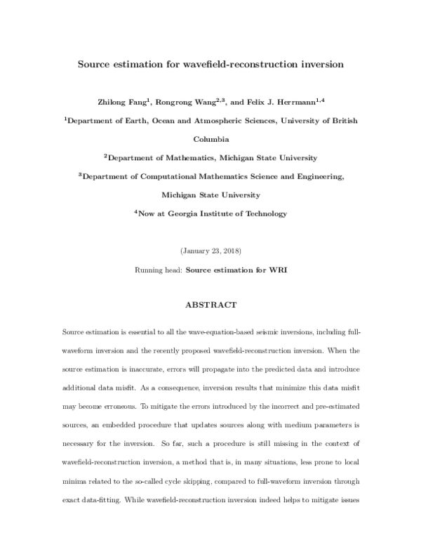 (PDF) Source Estimation for Wavefield Reconstruction Inversion
