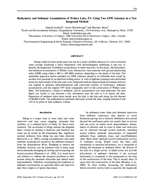 (PDF) Bathymetry and Sediment Accumulation of Walker Lake, PA Using Two ...