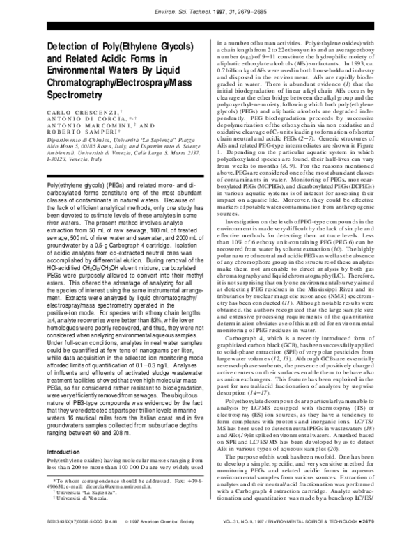 (PDF) Detection of Poly(Ethylene Glycols) and Related Acidic Forms in Environmental Waters By ...