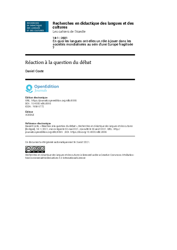 (PDF) Réaction à la question du débat