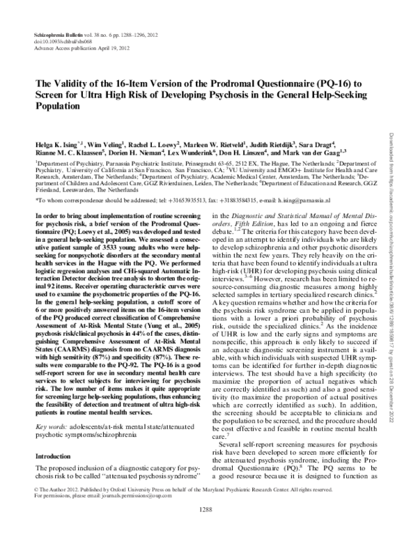 (PDF) The Validity of the 16-Item Version of the Prodromal ...