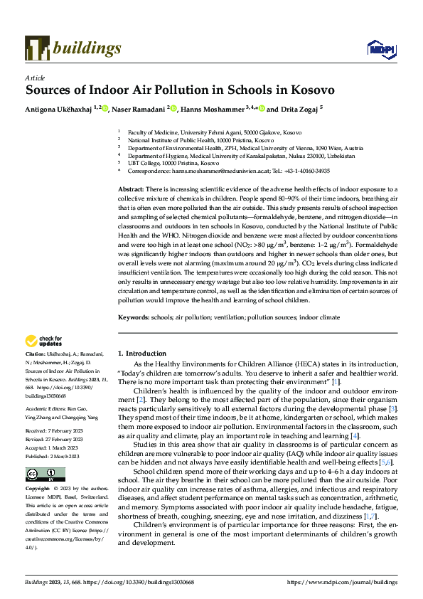(PDF) Sources of Indoor Air Pollution in Schools in Kosovo