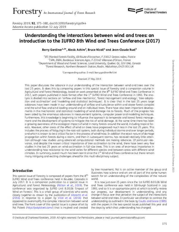 (PDF) Understanding the interactions between wind and trees: an introduction to the IUFRO 8th ...