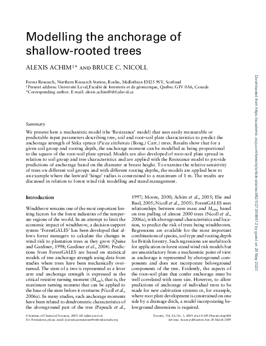 (PDF) Modelling the anchorage of shallow-rooted trees