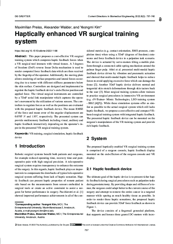 (PDF) Haptically enhanced VR surgical training system