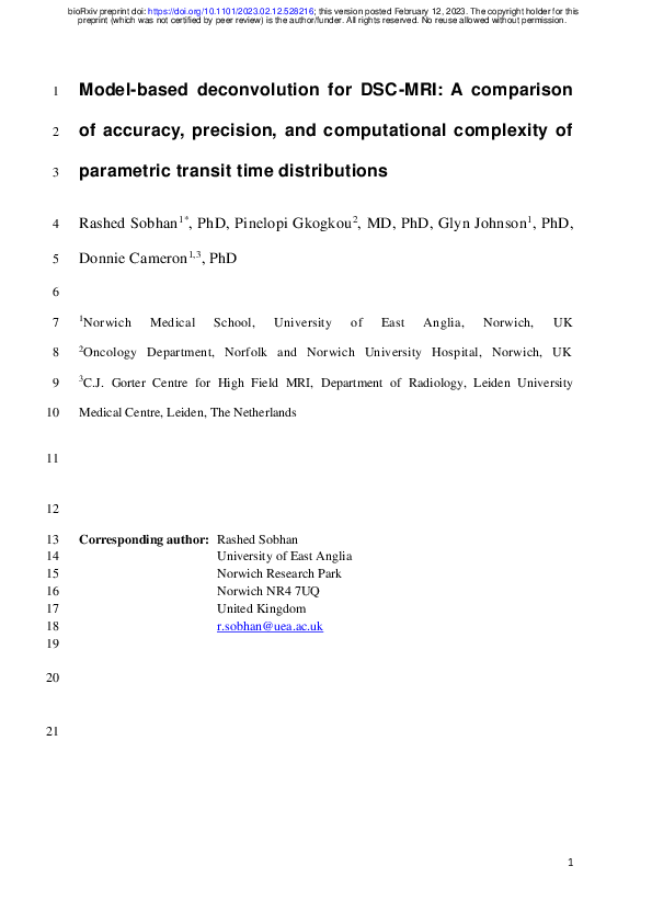 (PDF) Model-based deconvolution for DSC-MRI: A comparison of accuracy, precision, and ...