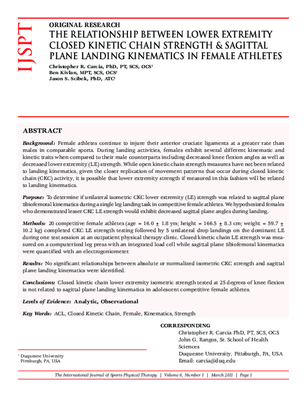 (PDF) The relationship between lower extremity closed kinetic chain ...