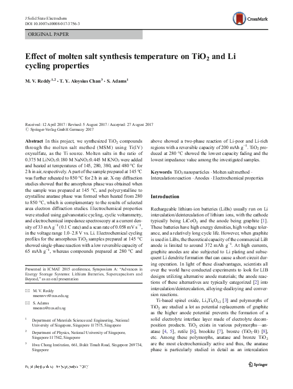 (PDF) Effect of molten salt synthesis temperature on TiO2 and Li ...