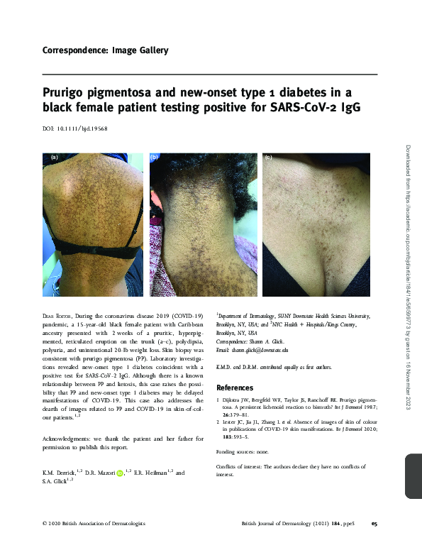 (PDF) Prurigo pigmentosa and new‐onset type 1 diabetes in a black ...