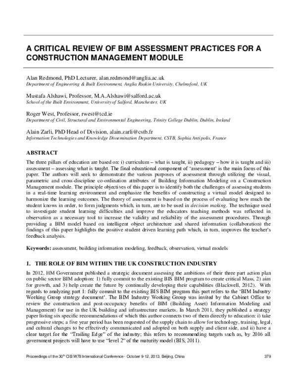 (PDF) A Critical Review of Bim Assessment Practices for a Construction ...