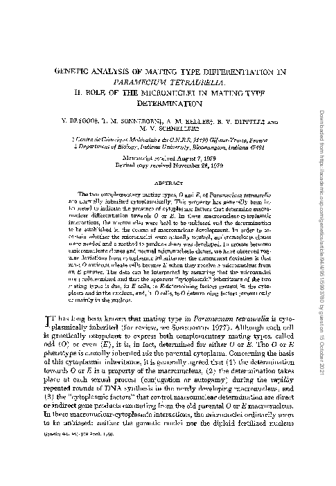 (PDF) GENETIC ANALYSIS OF MATING TYPE DIFFERENTIATION IN PARAMECIUM ...