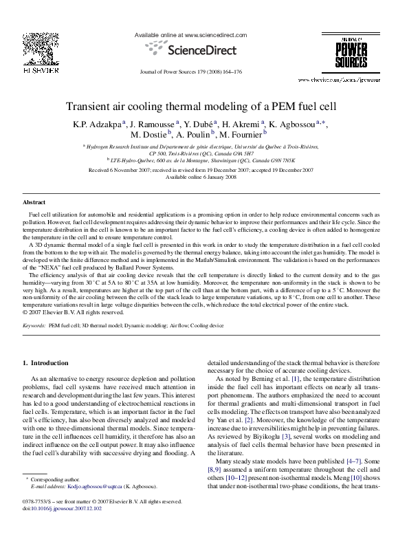 (PDF) Transient air cooling thermal modeling of a PEM fuel cell