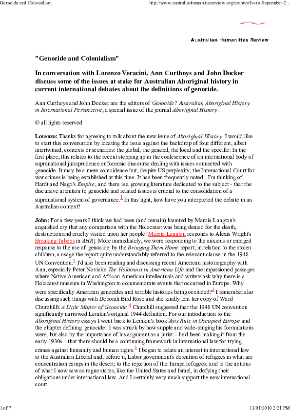 (PDF) Genocide and Colonialism