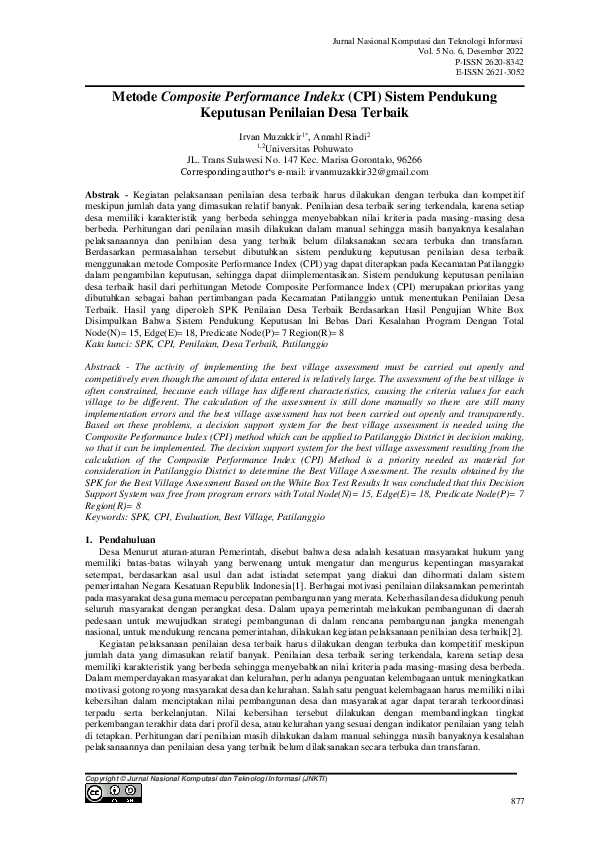 (PDF) Metode Composite Performance Indekx (CPI) Sistem Pendukung Keputusan Penilaian Desa Terbaik