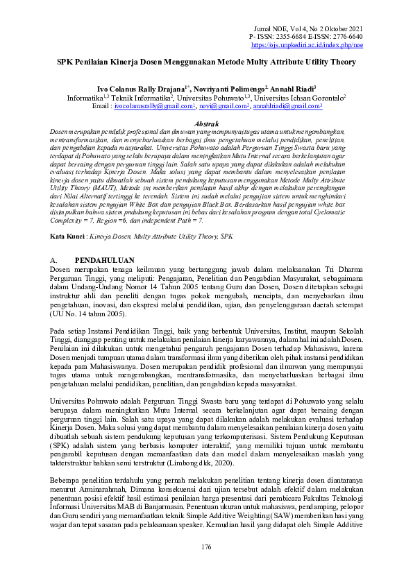 SPK Penilaian Kinerja Dosen Menggunakan Metode Multy Attribute Utility Theory