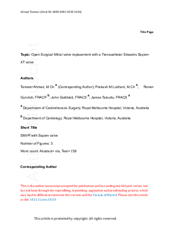 (PDF) Open surgical mitral valve replacement with a transcatheter ...