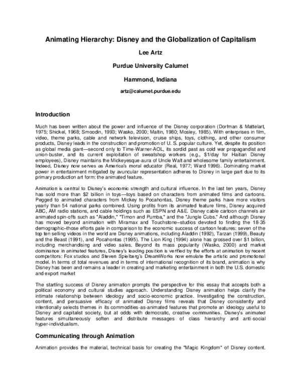 (PDF) Animating Hierarchy: Disney and the Globalization of Capitalism