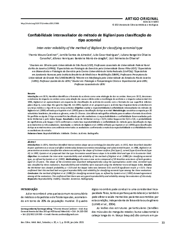 (PDF) Confiabilidade interavaliador do método de Bigliani para ...