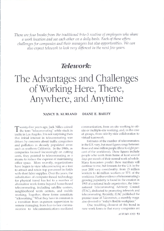 (PDF) Telework: The Advantages and Challenges of Working Here, There ...